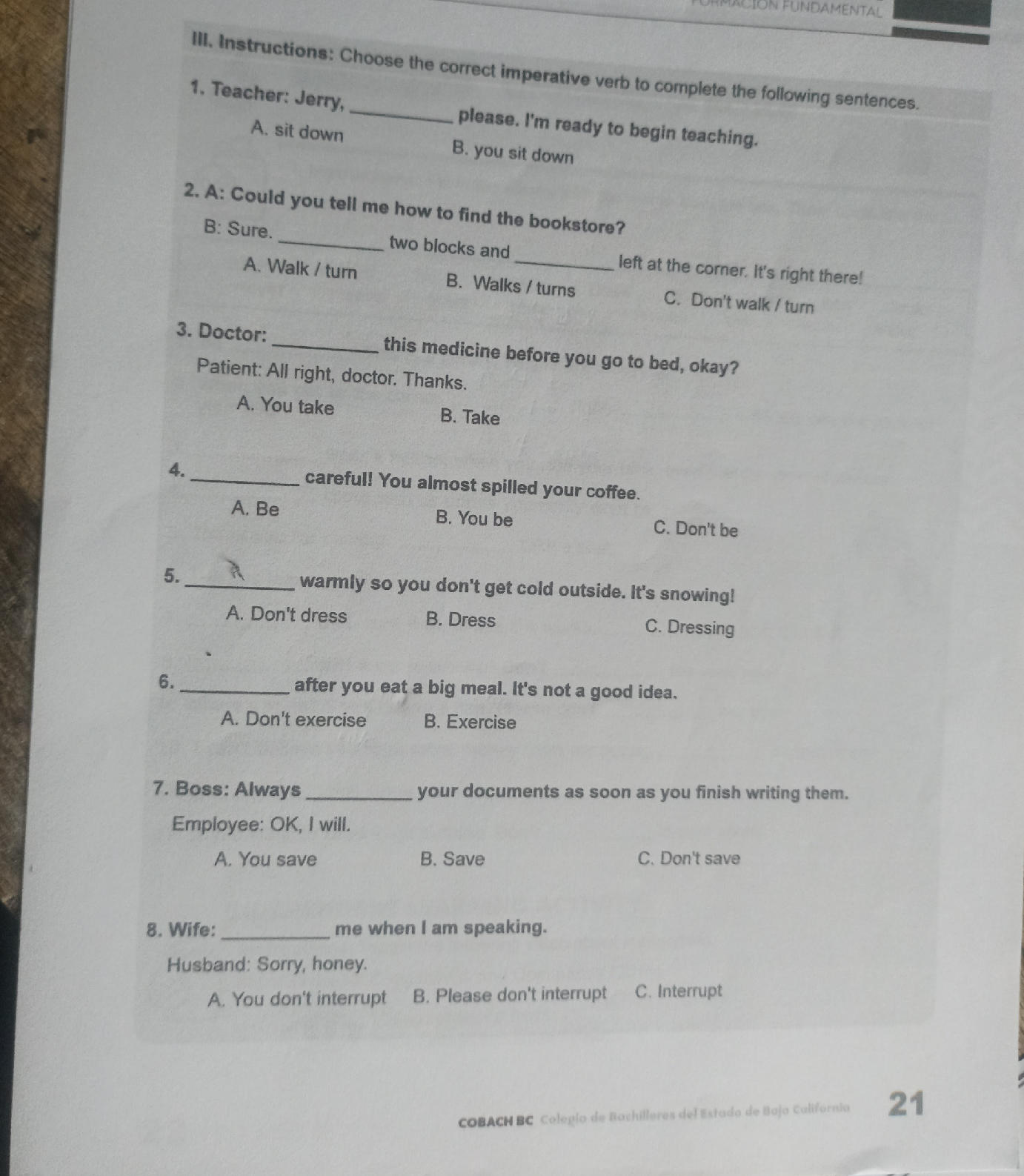 III. Instructions: Choose the correct | StudyX