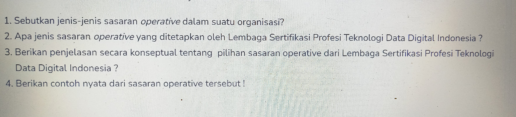 1. Sebutkan jenis-jenis sasaran operative | StudyX