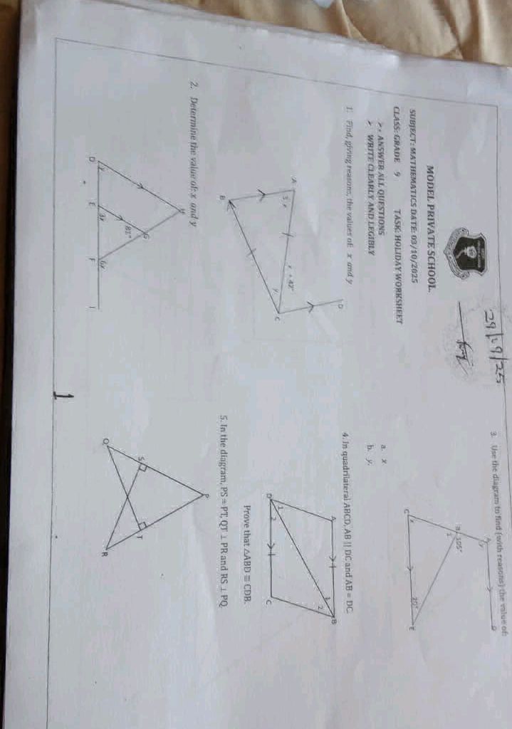 1. Find, giving reasons, the values of x and | StudyX