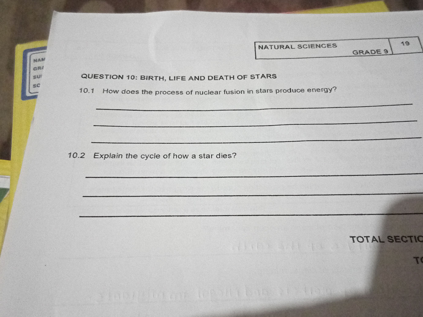 NATURAL SCIENCES GRADE 9 QUESTION 10: BIRTH, | StudyX