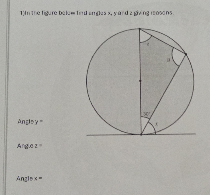 1) In the figure below find angles $x$, $y$ | StudyX