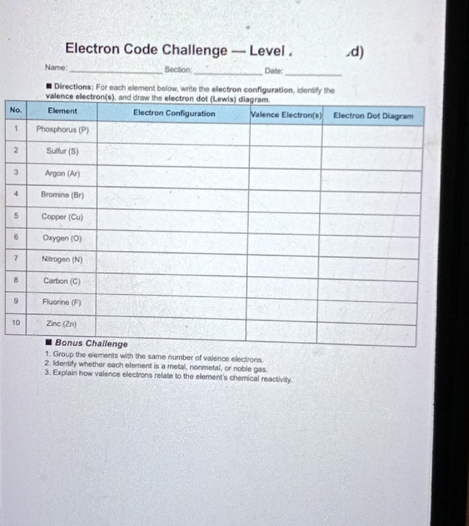 Electron Code Challenge — Level. Name: | StudyX