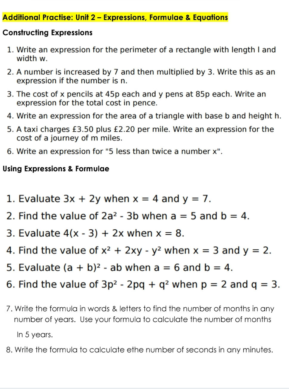 Constructing Expressions 1. Write an | StudyX