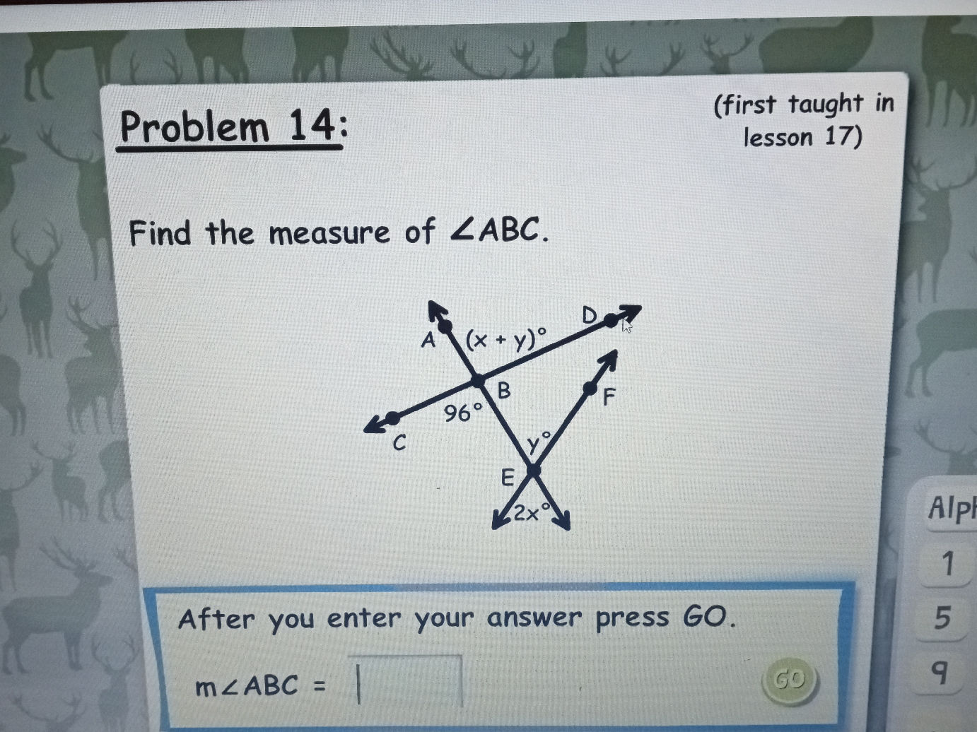 Problem 14: Find the measure of $ ABC$. | StudyX