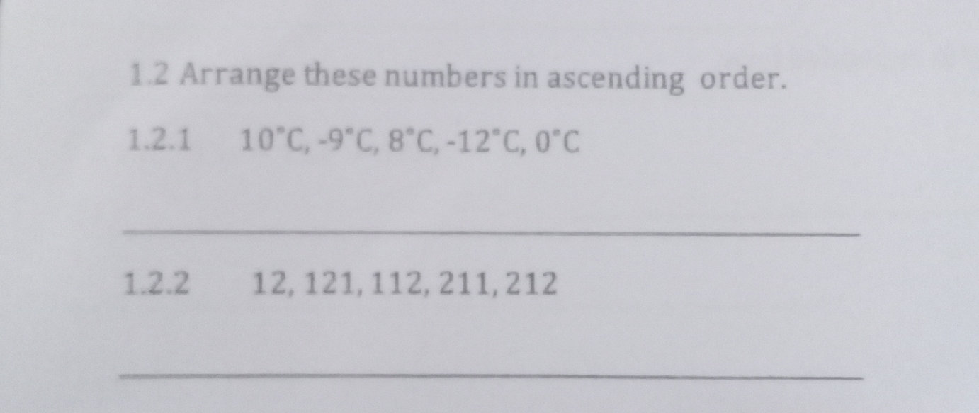 1.2 Arrange these numbers in ascending | StudyX