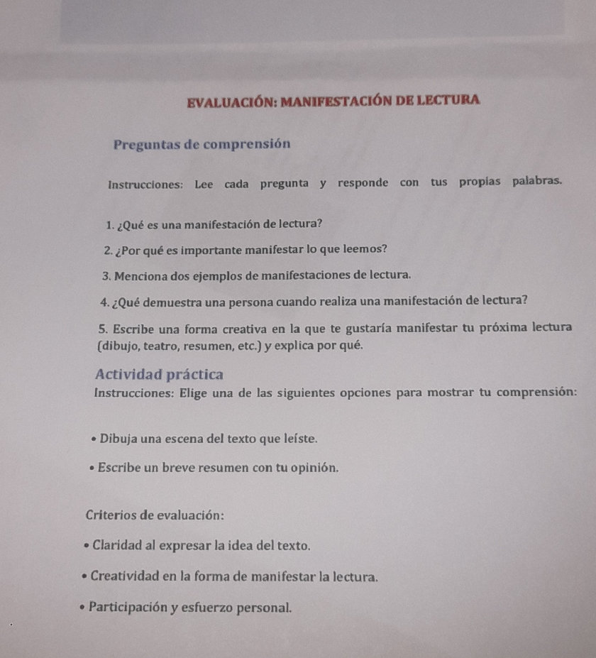 Preguntas de comprensión Instrucciones: Lee | StudyX