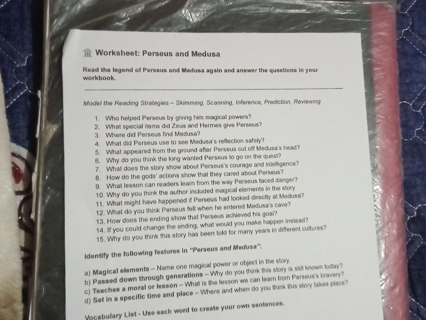Worksheet: Perseus and Medusa Read the | StudyX