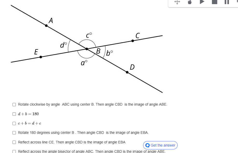 Rotate clockwise by angle ABC using center | StudyX