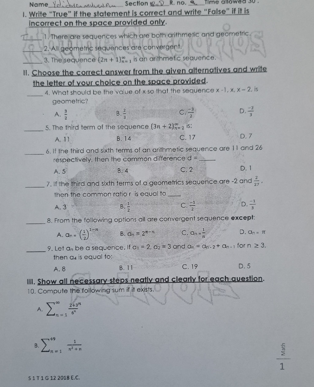 I. Write "True" if the statement is correct | StudyX