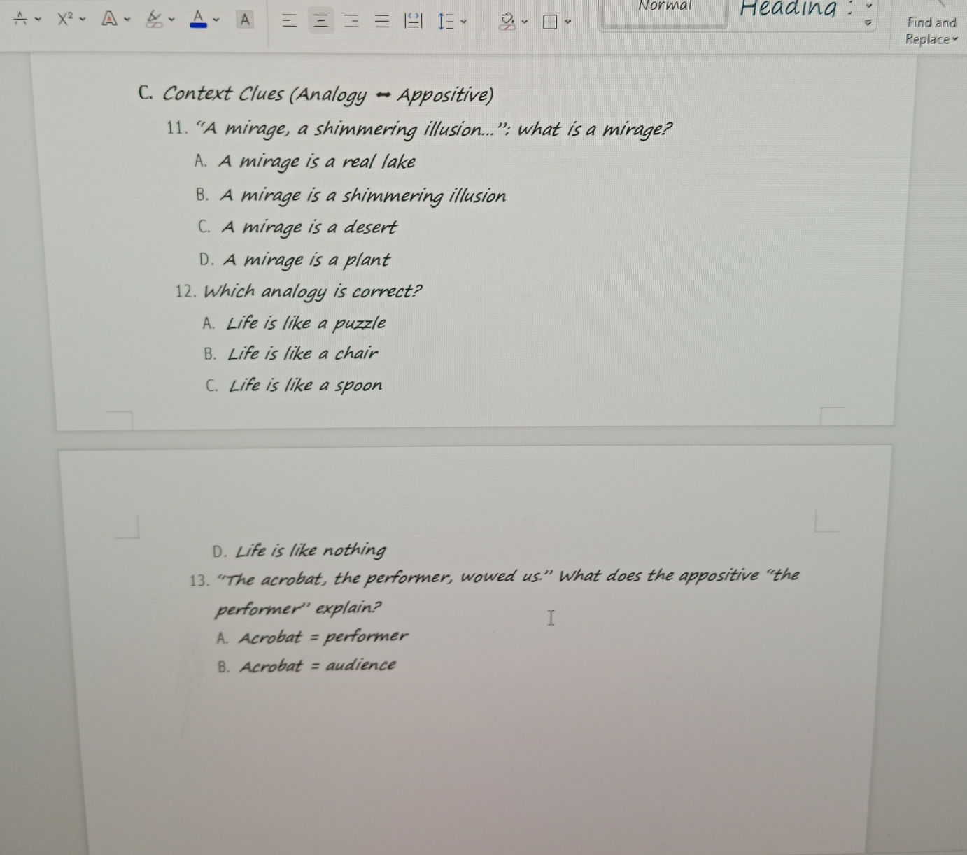 C. Context Clues (Analogy → Appositive) 11. | StudyX