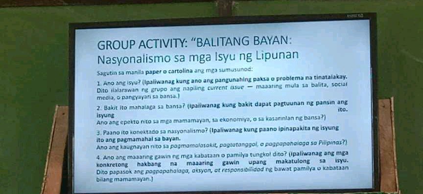 Sagutin sa manila paper o cartolina ang mga | StudyX