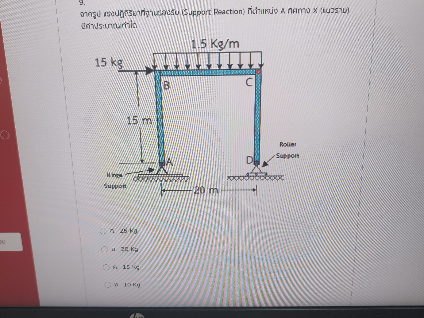 จากรูป แรงปฏิกิริยาที่ฐานรองรับ (Support | StudyX
