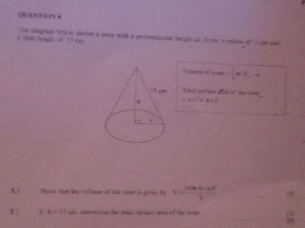 The diagram below shows a cone with a | StudyX