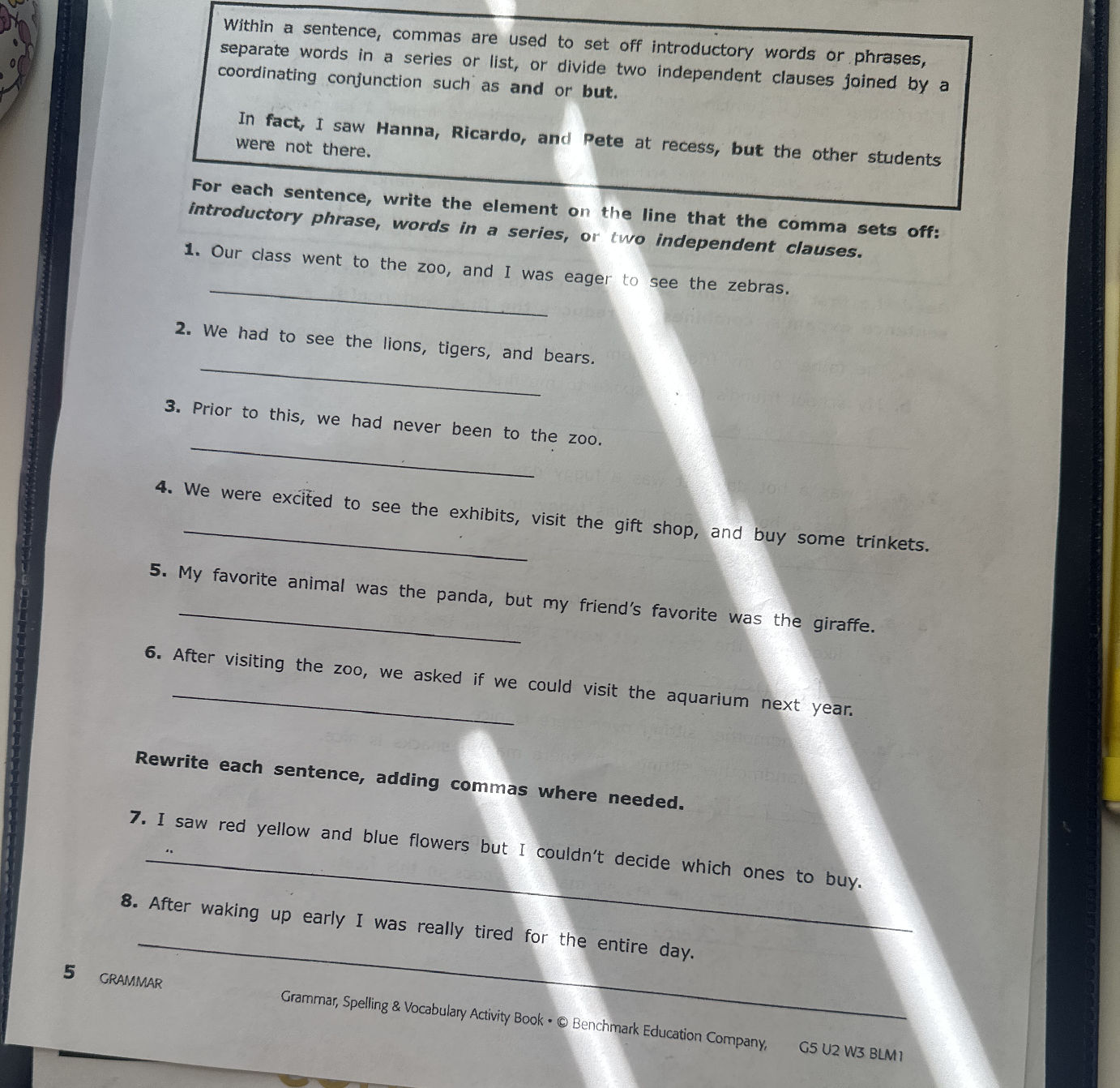 For each sentence, write the element on the | StudyX