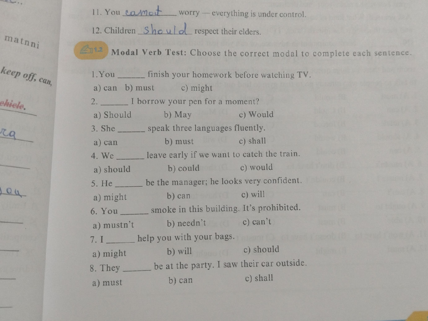 Modal Verb Test: Choose the correct modal to | StudyX