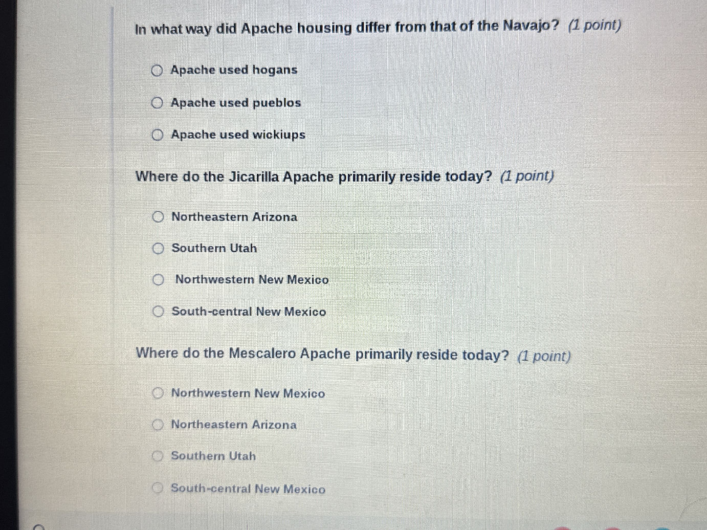 In what way did Apache housing differ from | StudyX