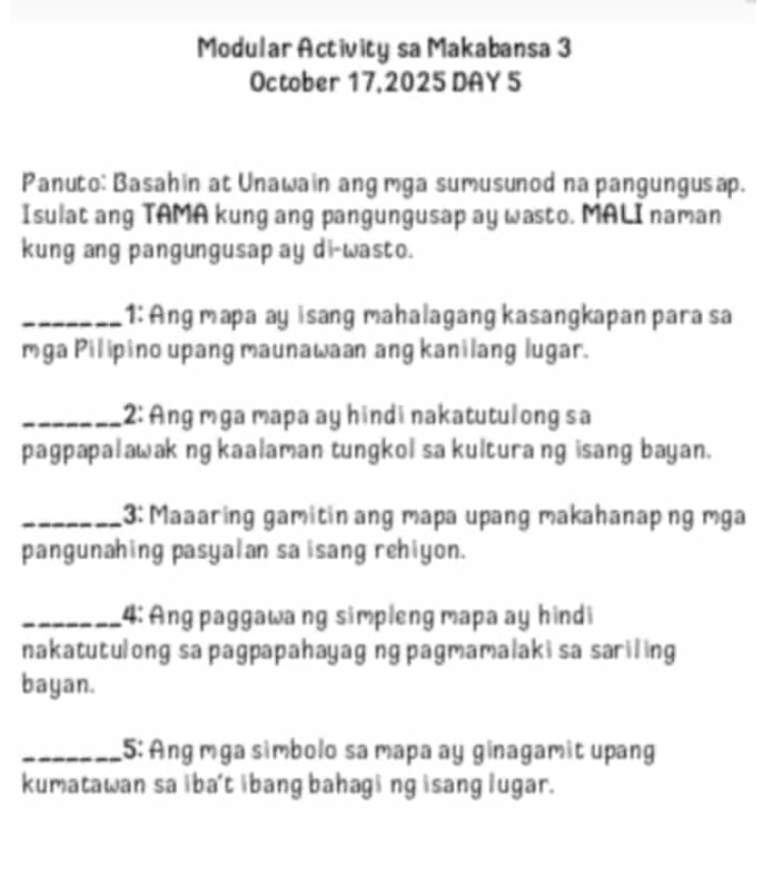 Modular Activity sa Makabansa 3 October | StudyX