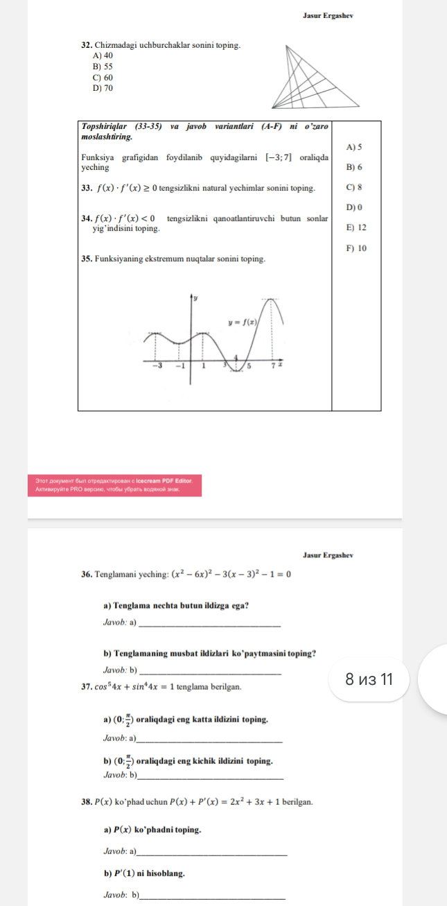 32. Chizmadagi uchburchaklar sonini toping. | StudyX