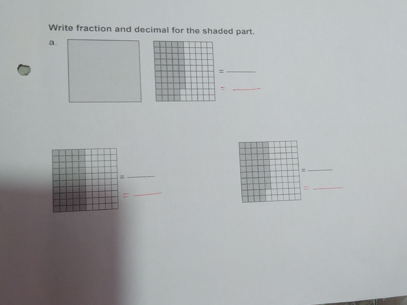 Write fraction and decimal for the shaded | StudyX