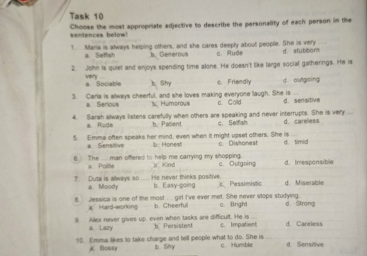 Task 10 Choose the most appropriate | StudyX