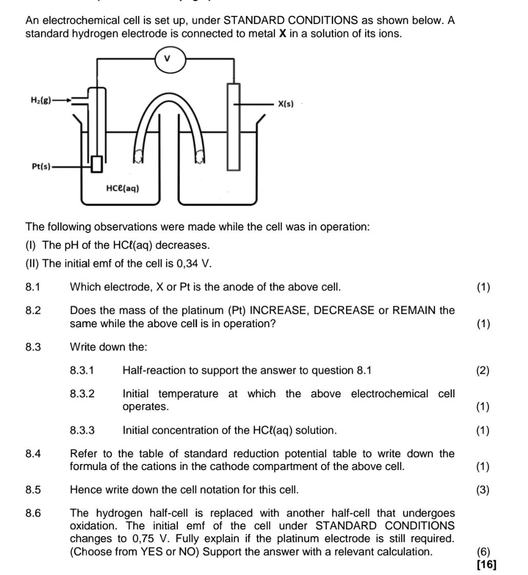 An electrochemical cell is set up, under | StudyX