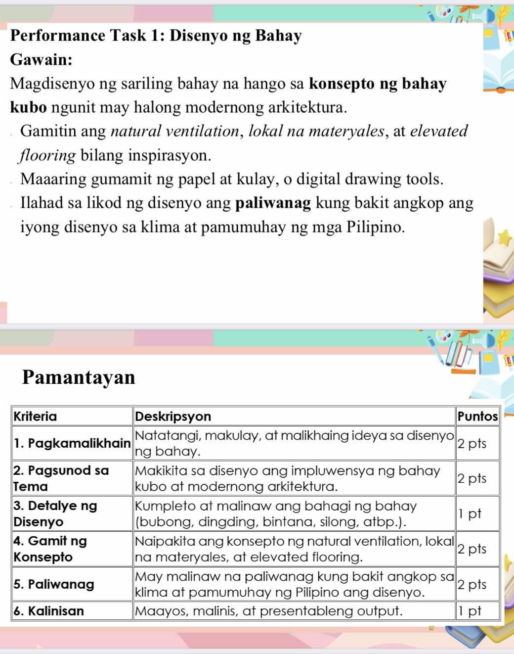 Performance Task 1: Disenyo ng Bahay | StudyX