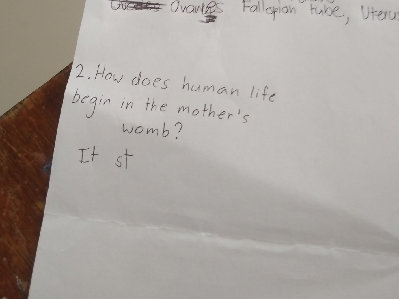 2. How does human life begin in the mother's | StudyX