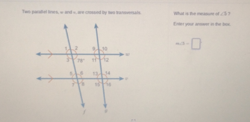 Two parallel lines, $w$ and $v$, are crossed | StudyX