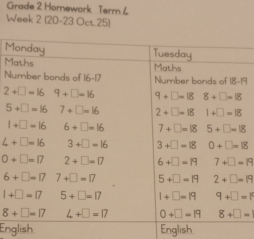Grade 2 Homework Term 4 Week 2 (20-23 | StudyX
