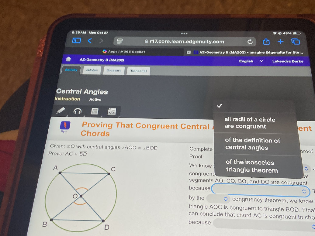 Central Angles Instruction Active **Proving | StudyX
