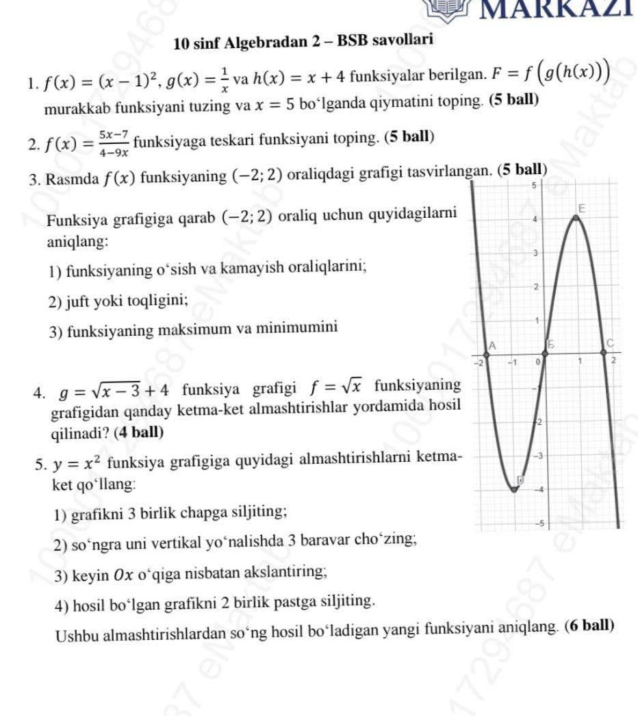 $g = {x-3}+4$ funksiya grafigi $f = {x}$ | StudyX