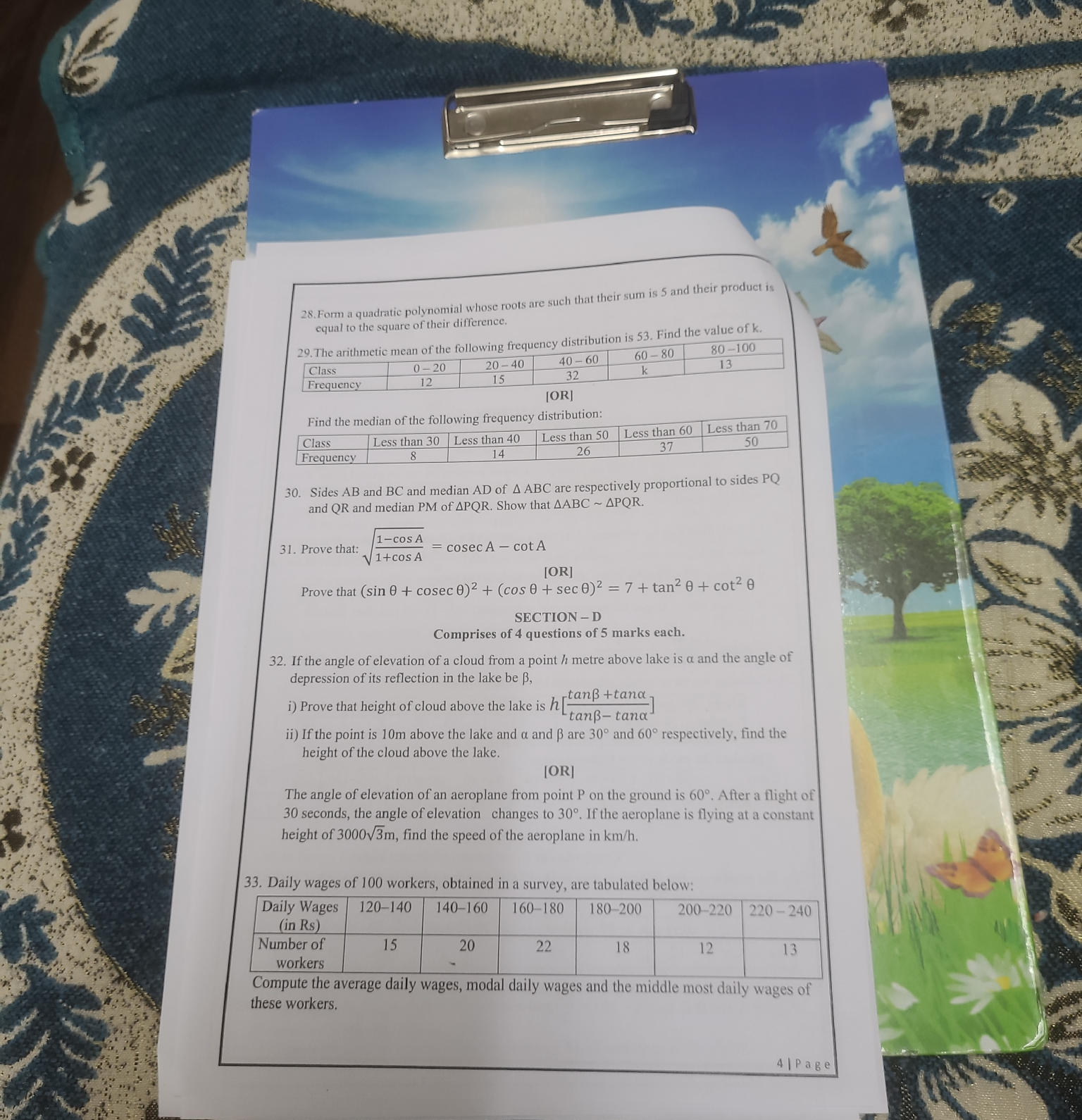 If the angle of elevation of a cloud from a | StudyX