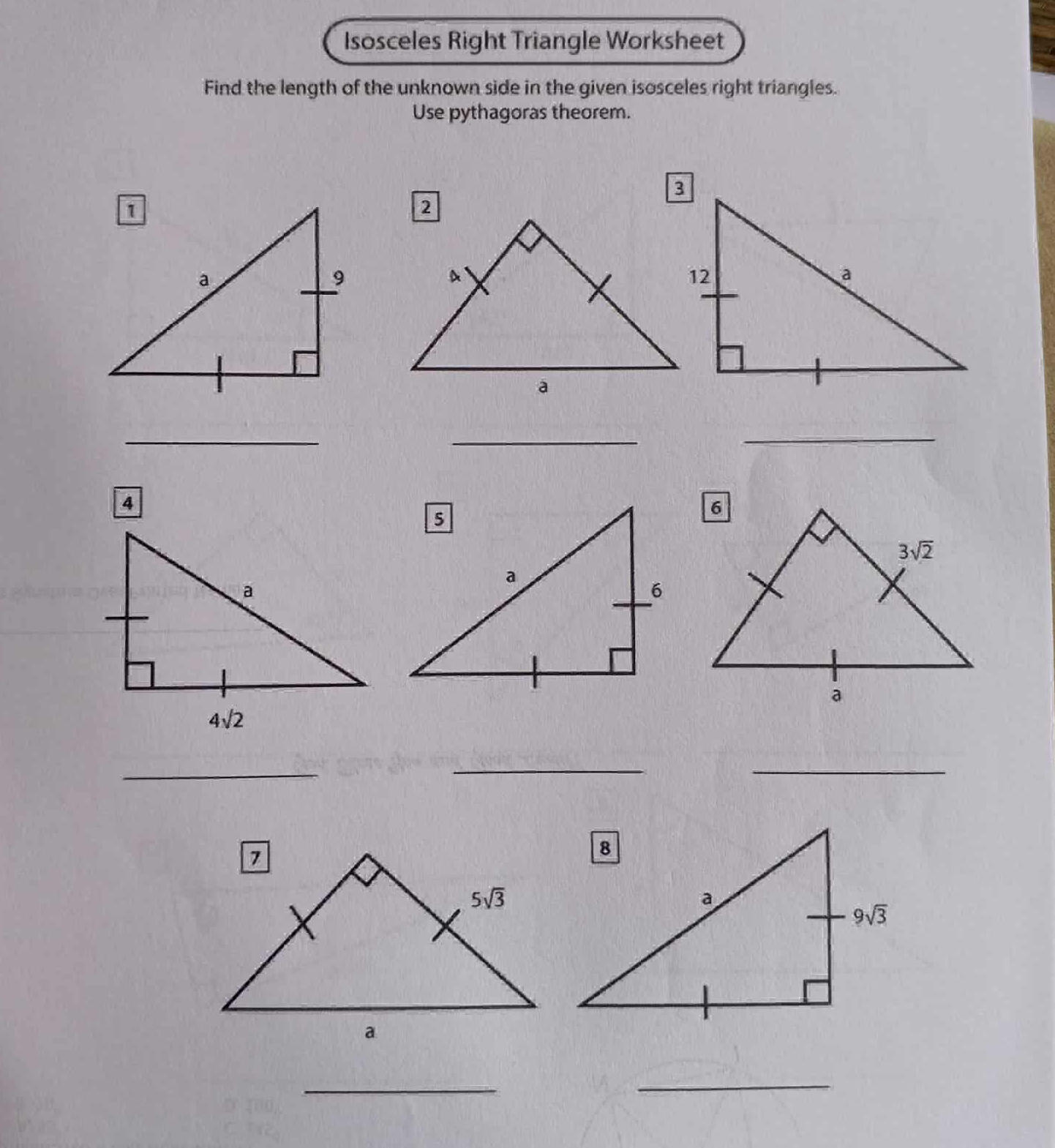 3. [Diagram of an isosceles right triangle | StudyX