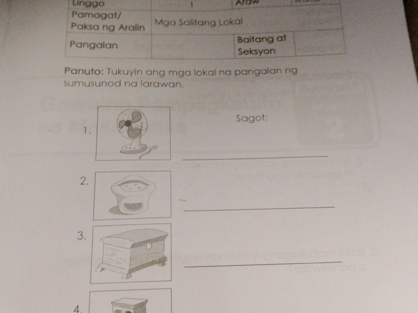 Panuto: Tukuyin ang mga lokal na pangalan ng | StudyX