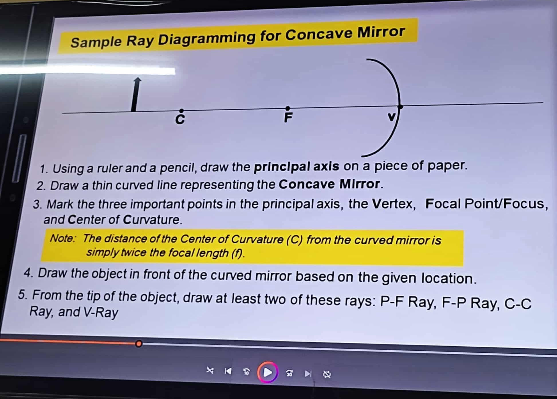 Sample Ray Diagramming for Concave Mirror | StudyX