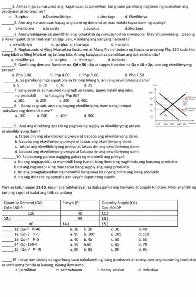 5. Gamit ang demand function na $Qd = 50 - | StudyX