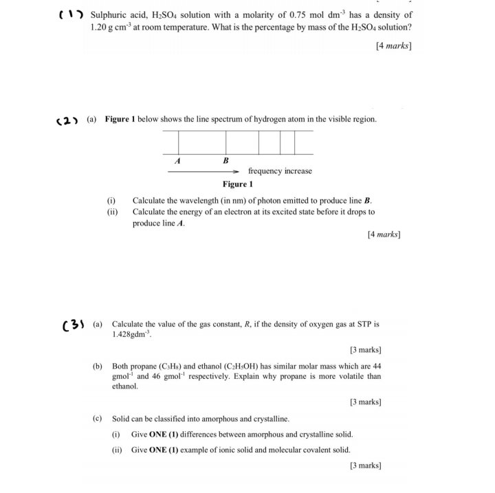 (1) Sulphuric acid, $ {H}_{2} {SO}_{4}$ | StudyX