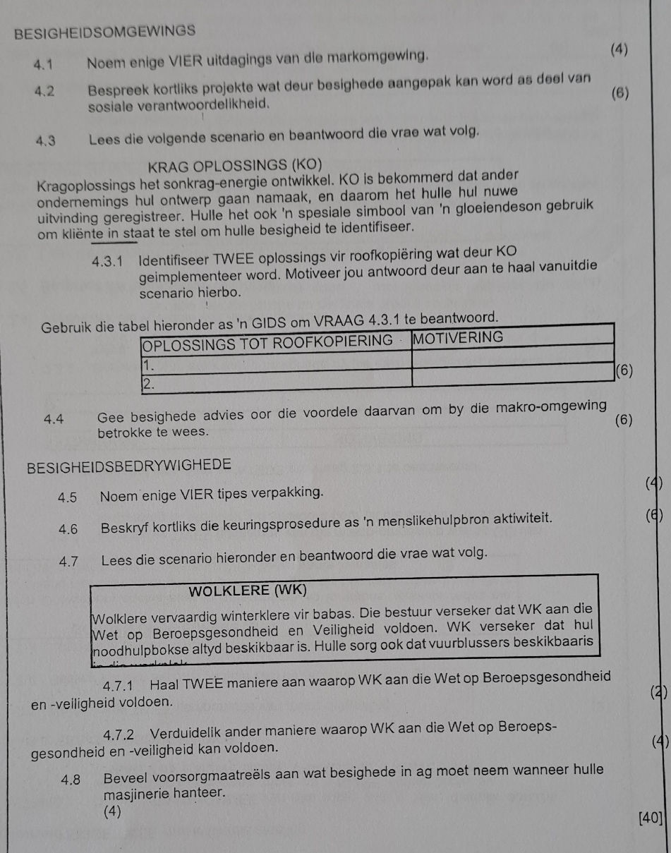 4.1 Noem enige VIER uitdagings van die | StudyX