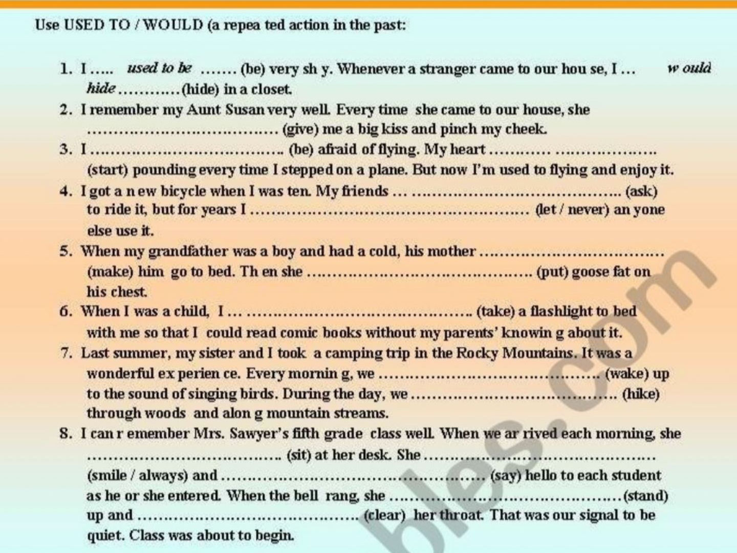 Use USED TO/WOULD (a repeated action in the | StudyX