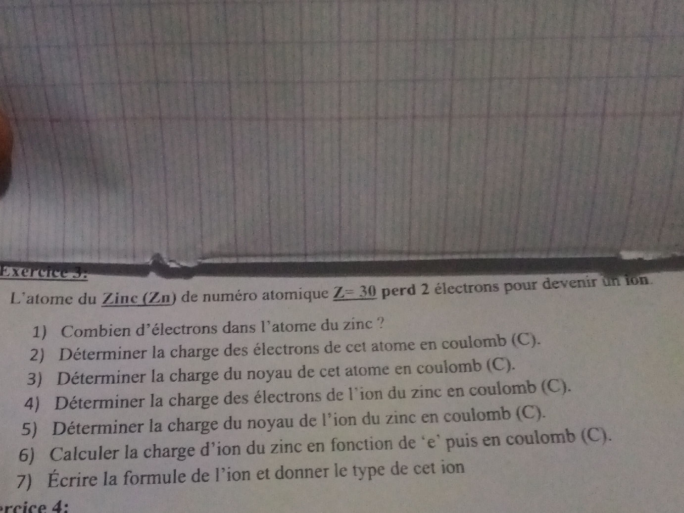 L'atome du Zinc (Zn) de numéro atomique Z=