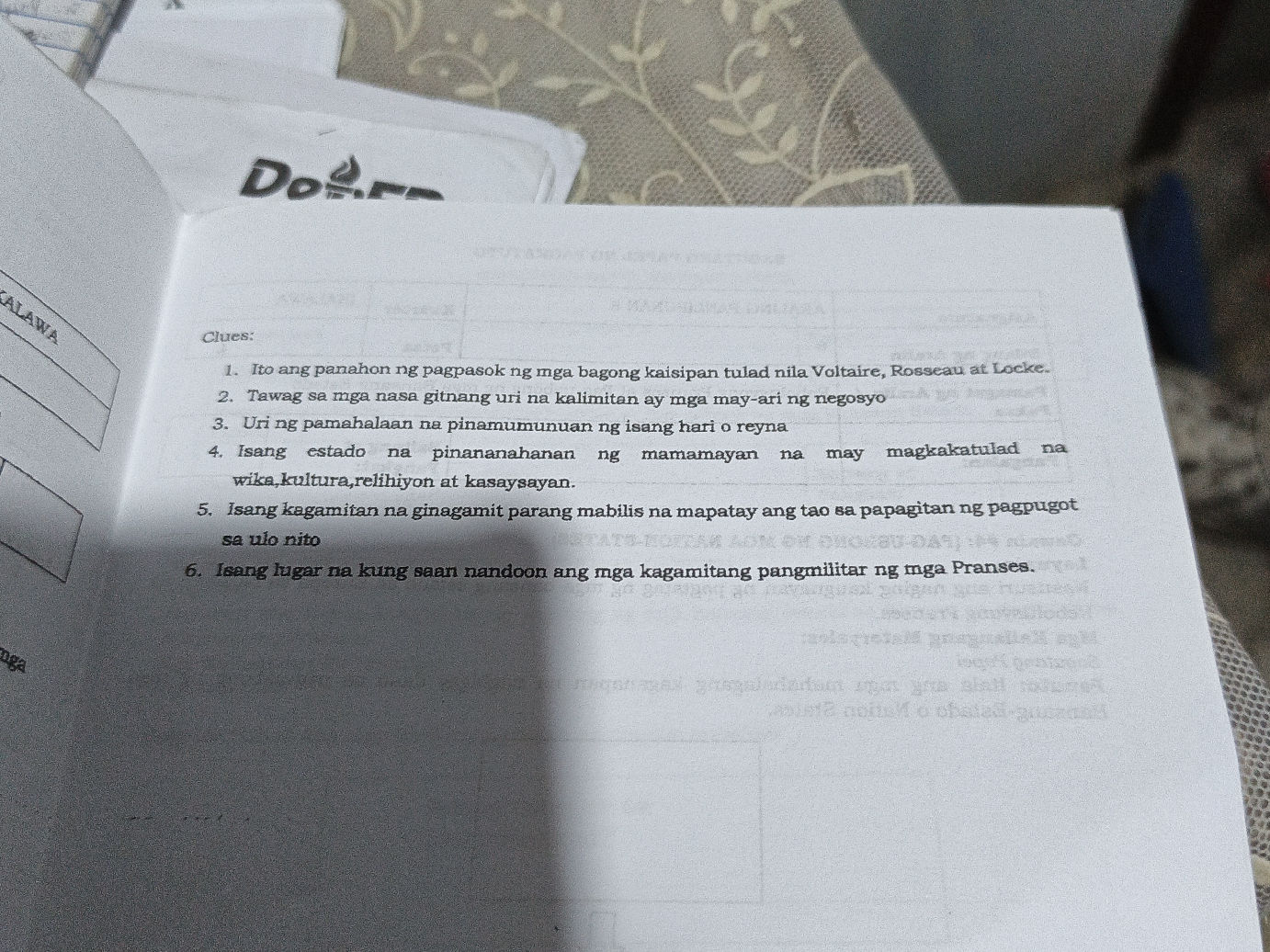 Clues: 1. Ito ang panahon ng pagpasok ng mga | StudyX