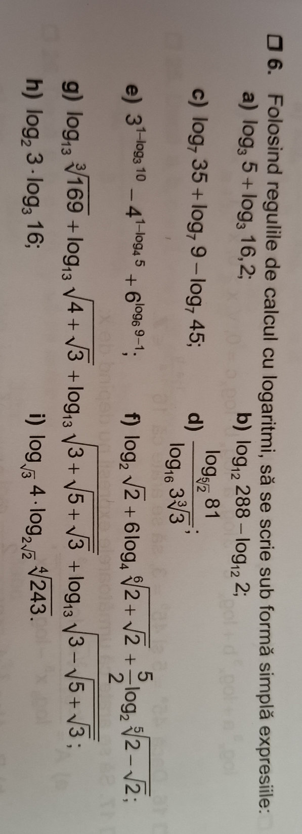 6. Folosind regulile de calcul cu logaritmi, | StudyX
