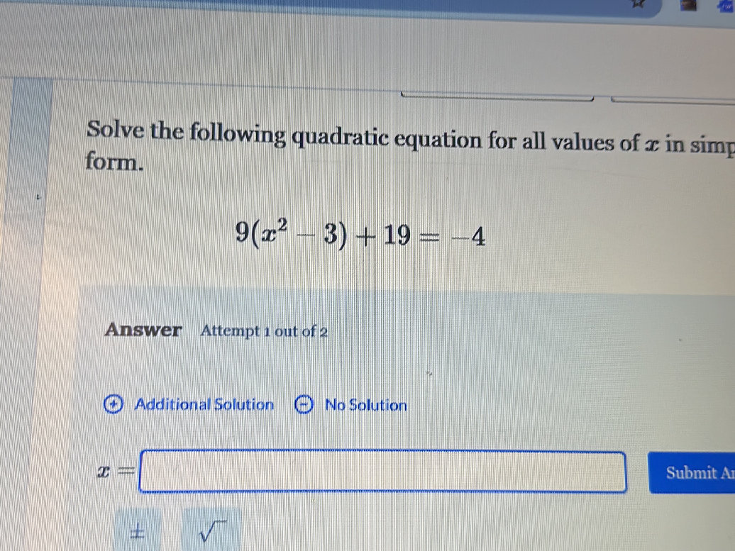 Solve the following quadratic equation for | StudyX