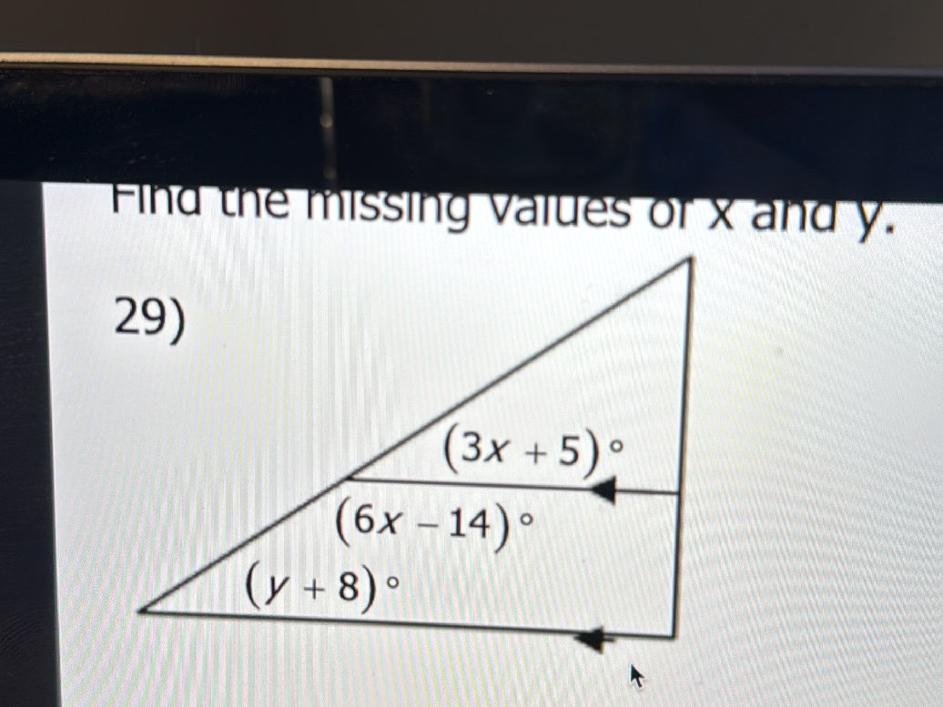 Find the missing values of $x$ and $y$. 29) | StudyX