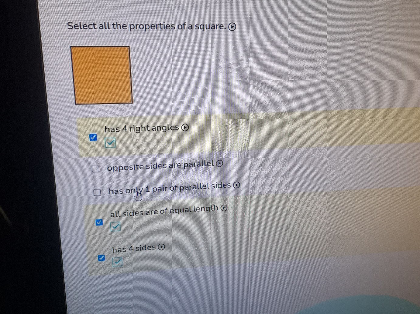 Select all the properties of a square. | StudyX