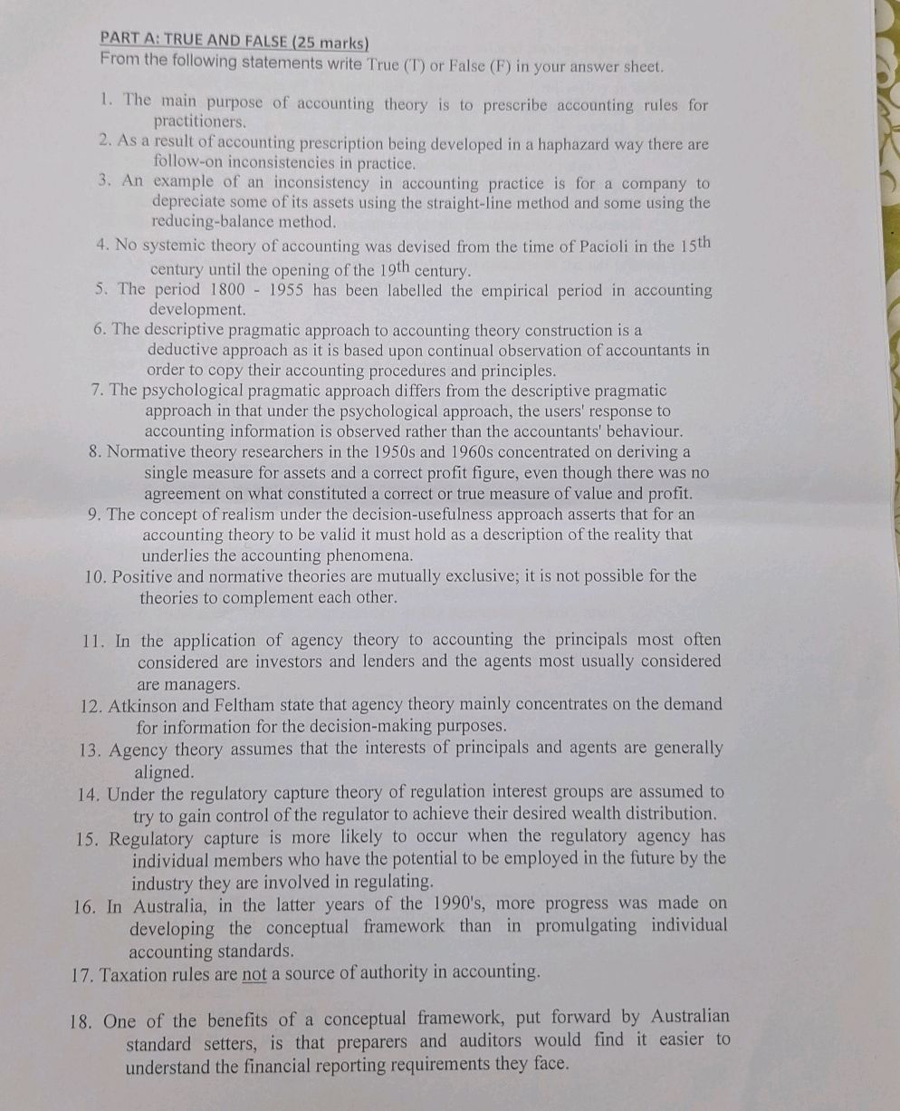 From the following statements write True (T) | StudyX