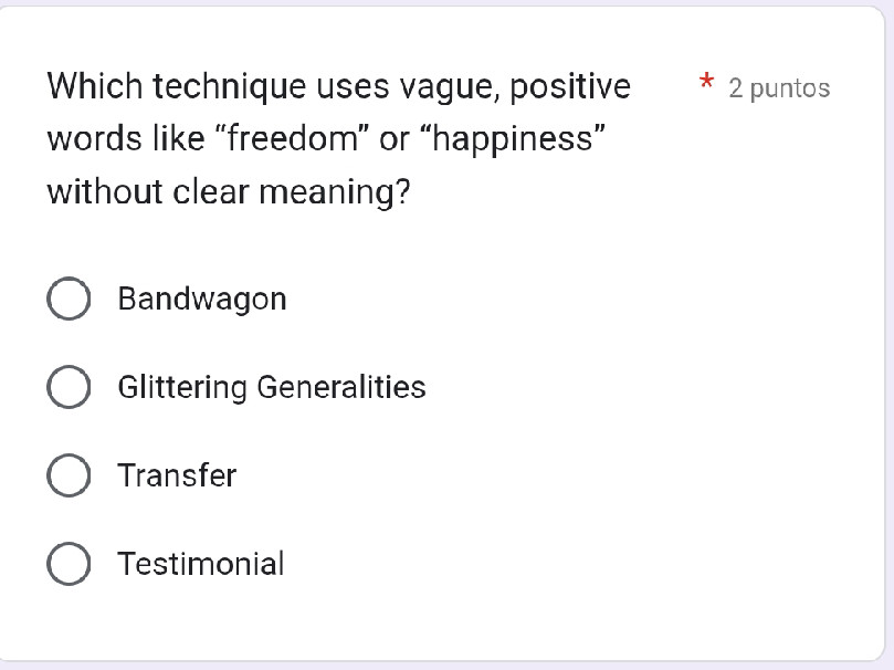 Which technique uses vague, positive words | StudyX
