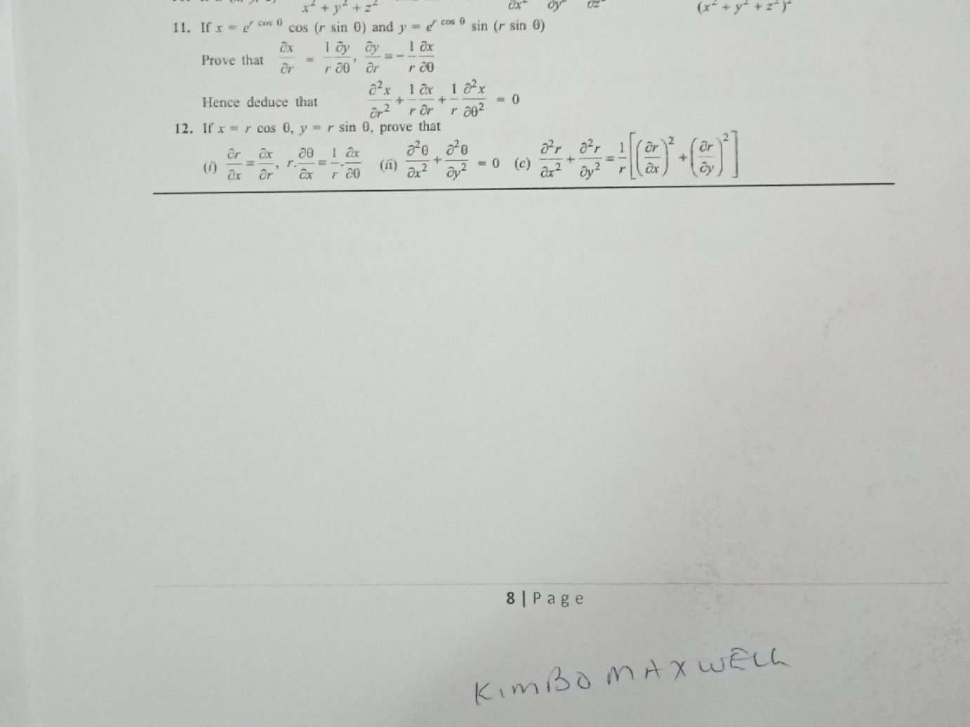 11. If x = e $$ { }$$ cos (r sin θ) and y = | StudyX