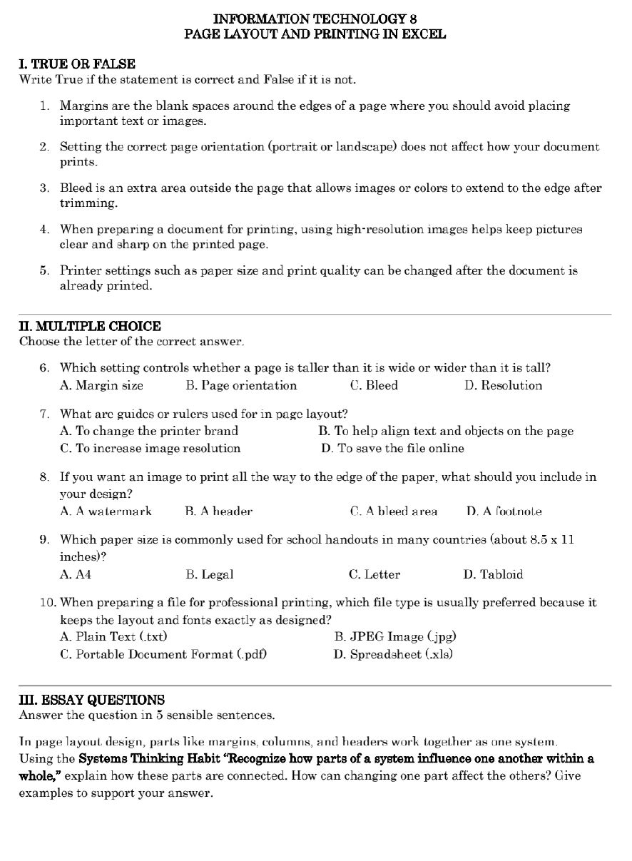 I. TRUE OR FALSE Write True if the statement | StudyX