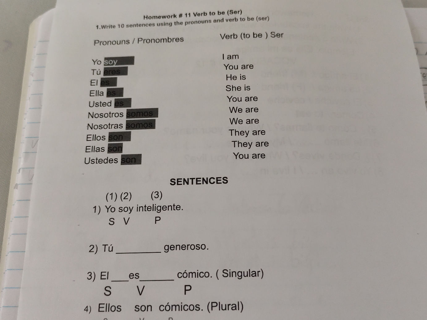 Homework #11 Verb to be (Ser) 1.Write 10 | StudyX